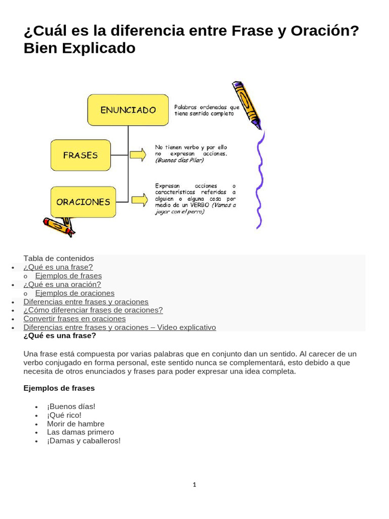 Diferencia entre Frase y Oración | PDF | Oración (Lingüística ...