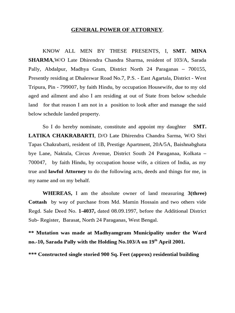 General Power of Attorney Document | PDF | Deed | Judiciaries