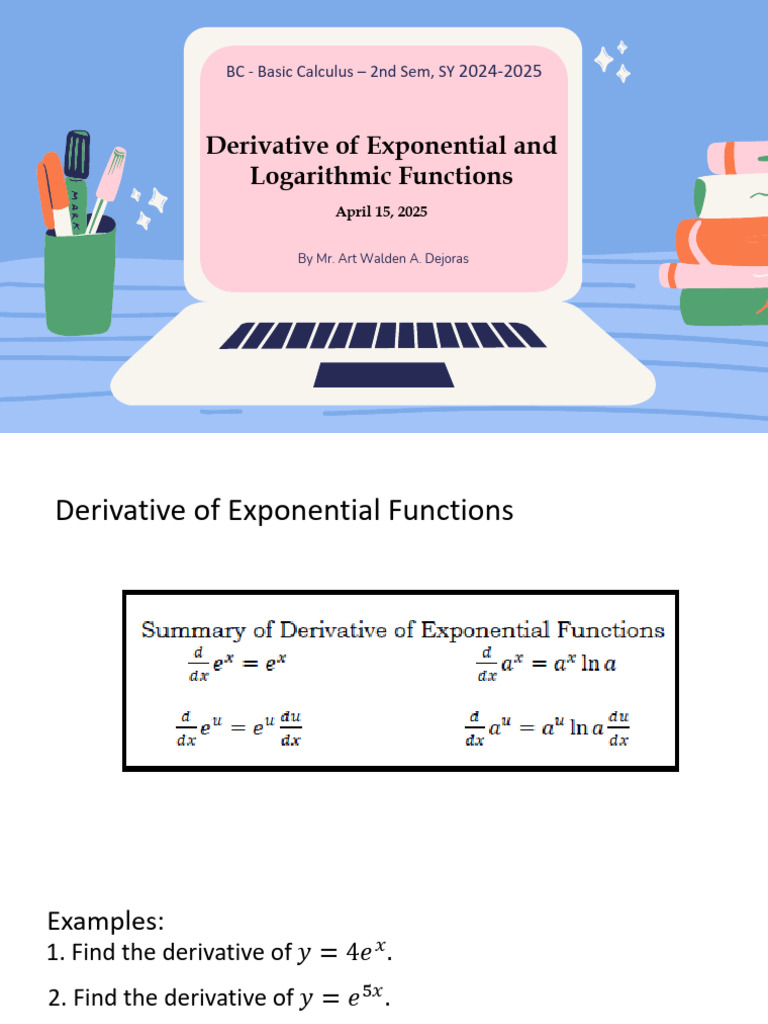 14 - Derivative of Exponential and Logarithmic Functions | PDF
