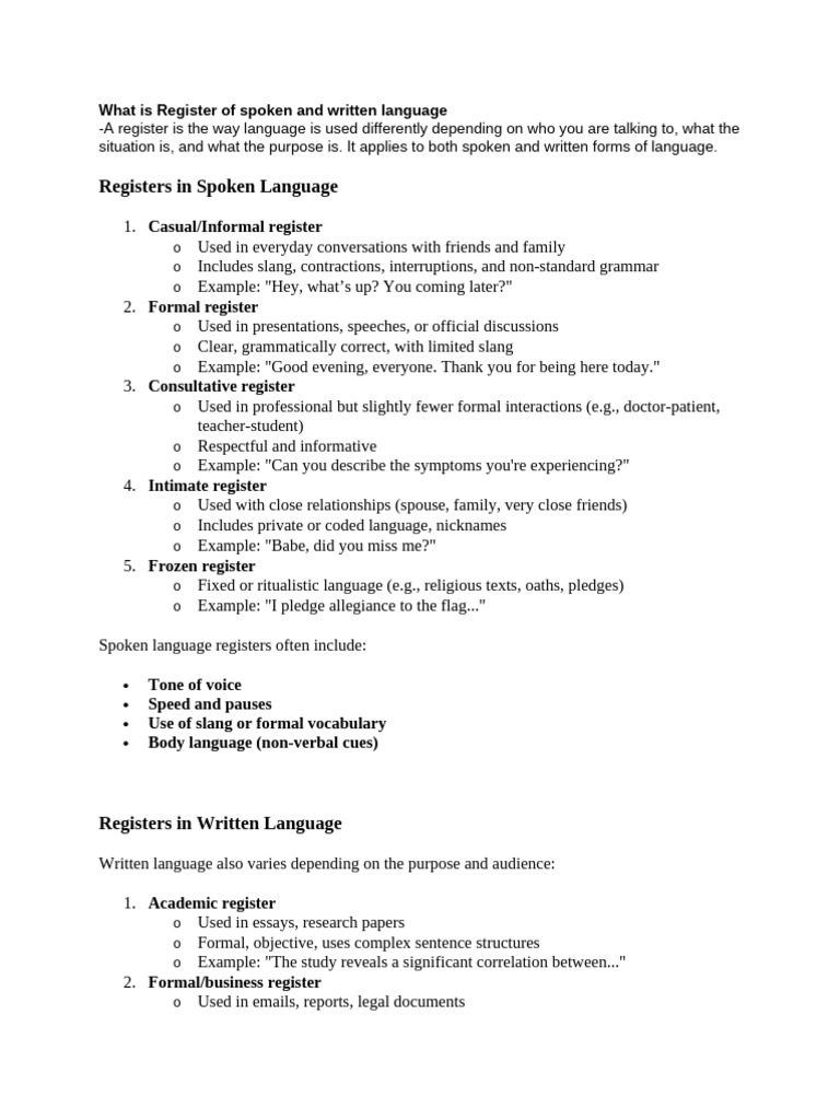 What Is Register of Spoken and Written Language | PDF | Grammar ...