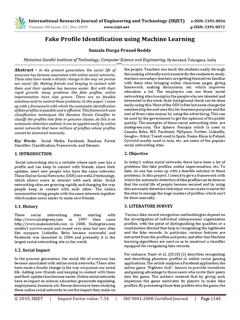 Fake Profile Detection with Machine Learning | PDF | Sensitivity And ...