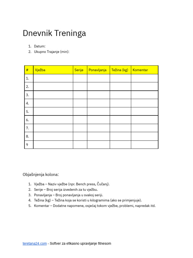 Dnevnik Treninga | PDF