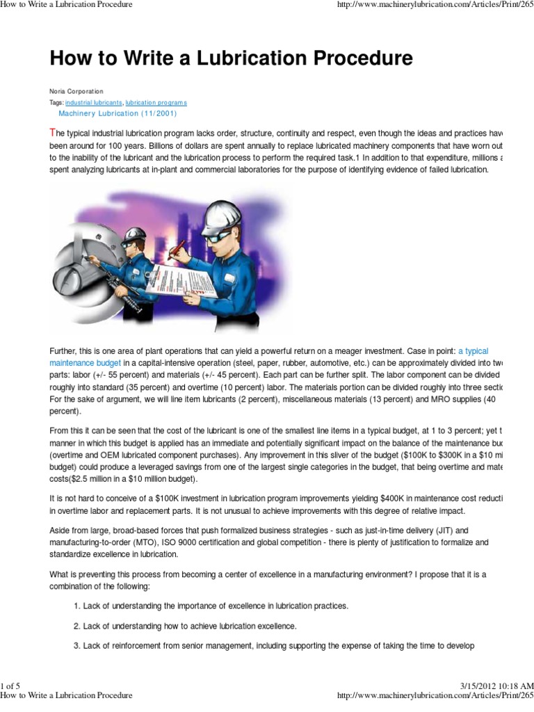 How To Write A Lubrication Procedure | Lubricant | Strategic Management