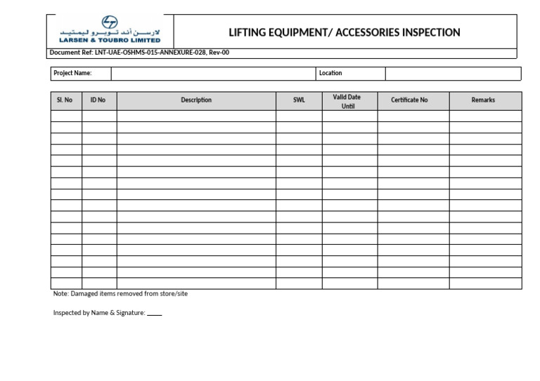 26, Lifting Equipment & Accessories Checklist | PDF