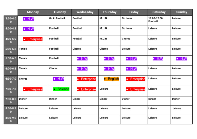 Weekly Timetable | PDF