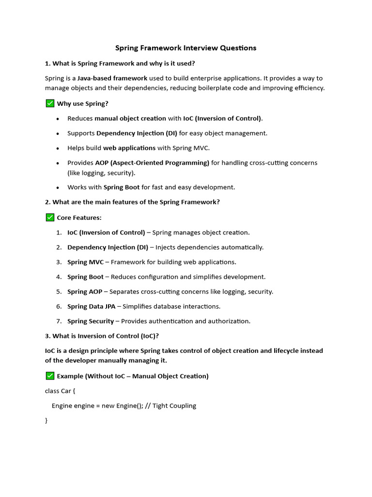 Spring Framework Interview Questions By Pratap Sir Pdf Spring