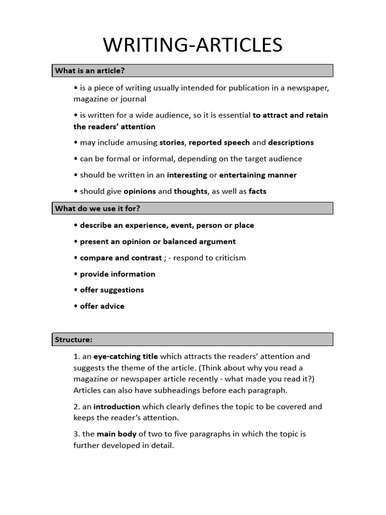 Article Writing Essentials Guide | PDF
