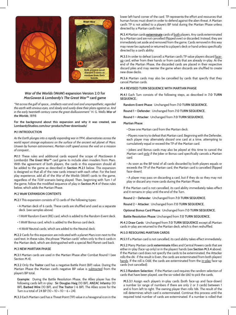 WW1 Card Game Wow Rules 2.0 Contents 091521a - Printer | PDF | Mars ...