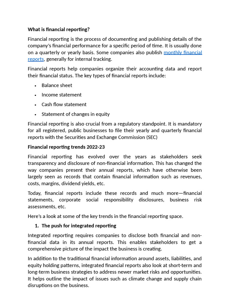 Key Trends in Financial Reporting 2023 | PDF | Hedge (Finance ...