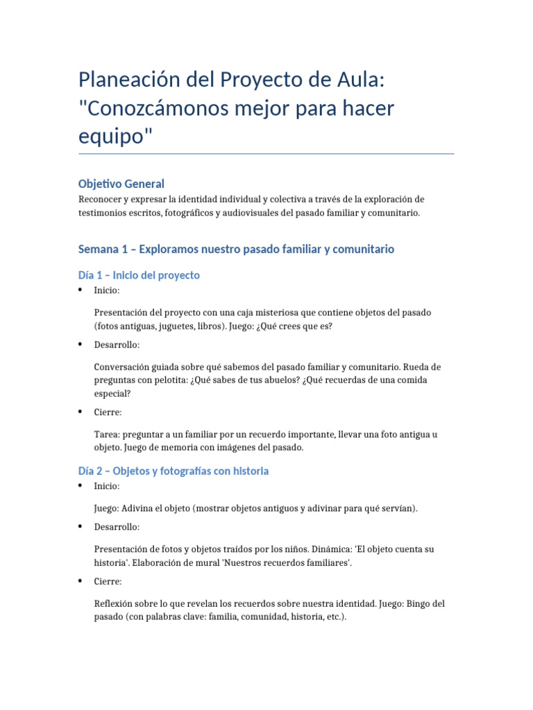 Planeacion Extendida Proyecto Conozcamonos | PDF