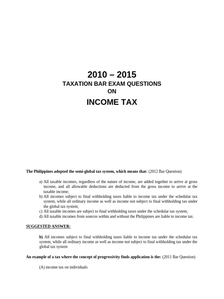 BAR EXAM 2012 - Page 2 | PDF | Taxes | Income Tax