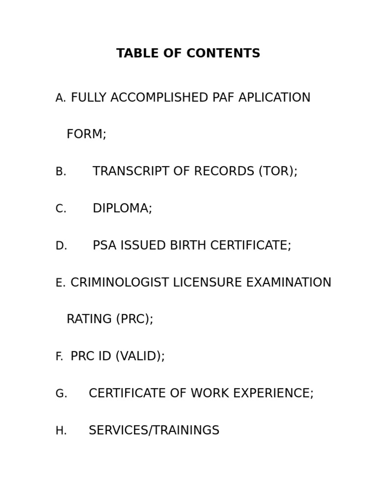 Table of Contents Paf | PDF