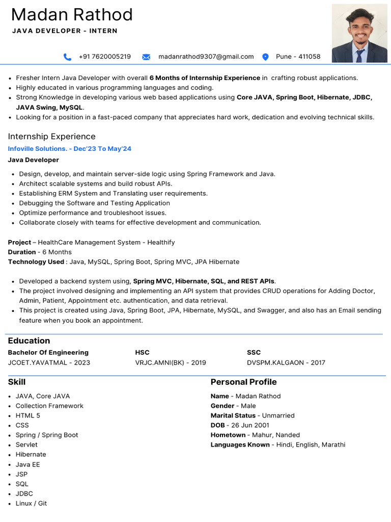 Madan Rathod Inter Resume | PDF