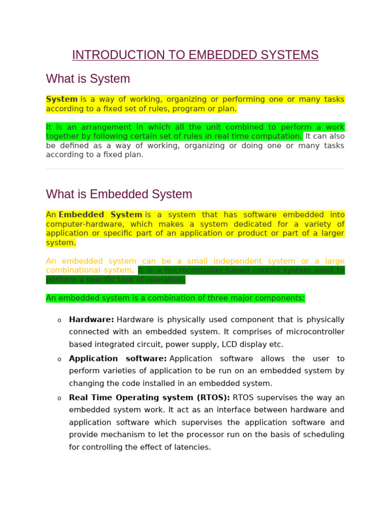 1 - Introduction To Embedded Systems | PDF | Embedded System | Input/Output