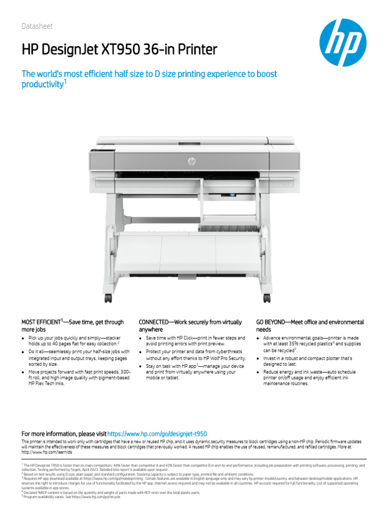 HP DesignJet XT950 Printer Overview | PDF | Printer (Computing ...