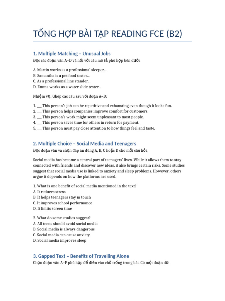 Tong Hop Bai Tap Reading FCE | PDF