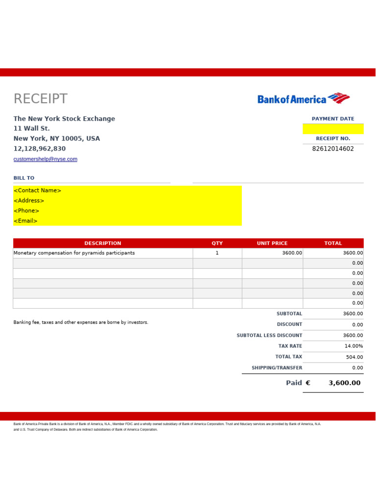 Receipt for Pyramids Payment | PDF | Banks | Bank Of America