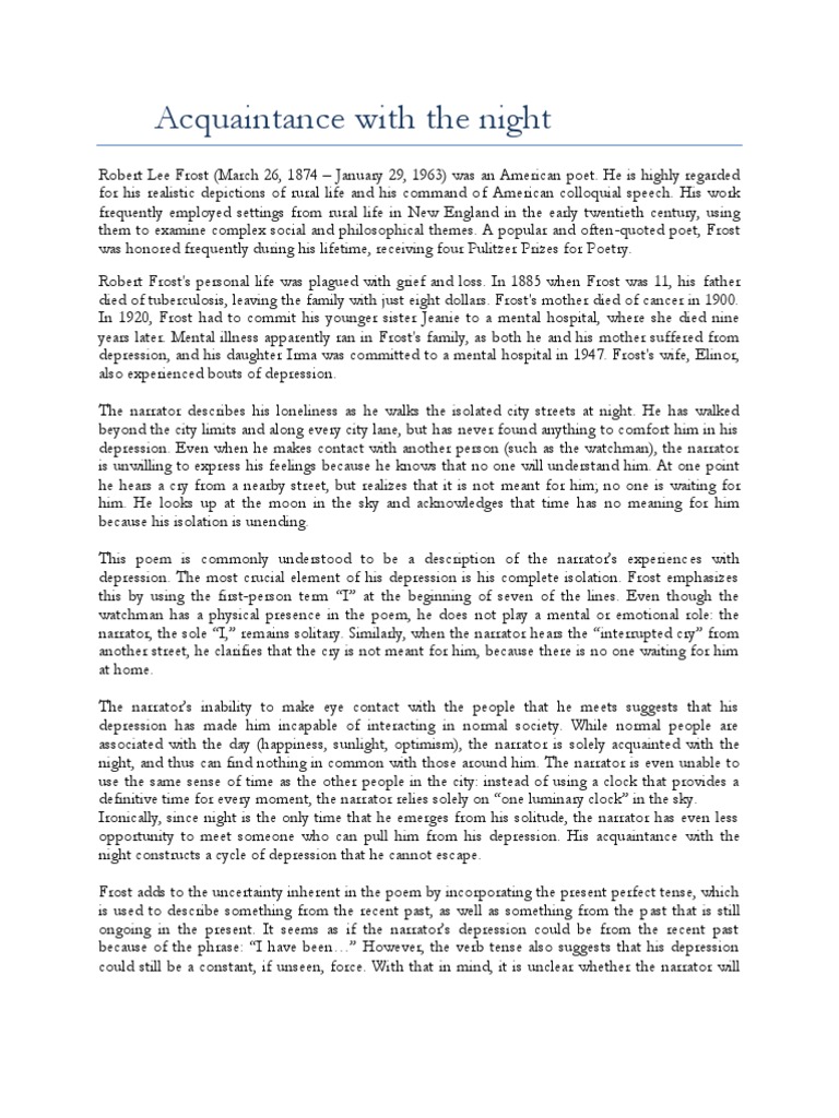 Understanding Frost's "Acquainted with Night" | PDF | Psychology ...
