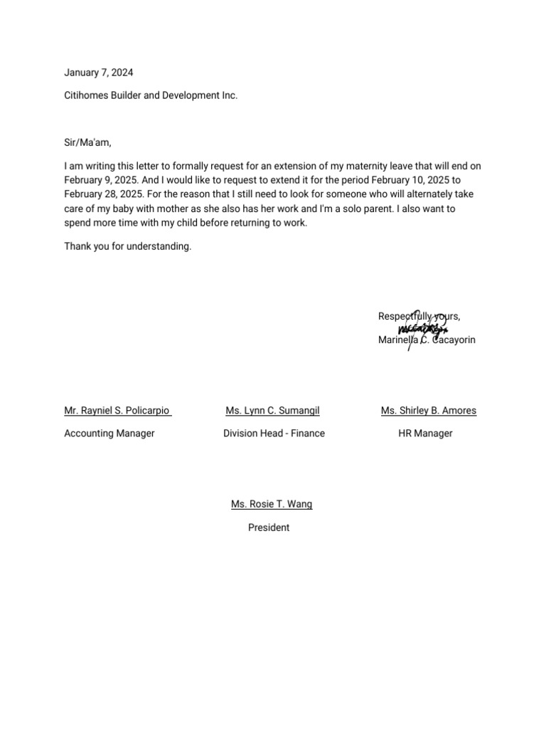 Request For Extension of Maternity Leave | PDF