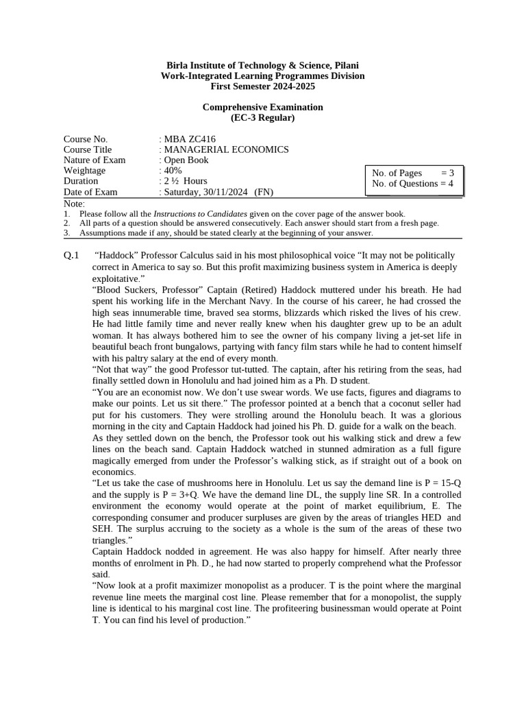 Mba ZC416 Ec-3r First Sem 2024-2025 | PDF | Economic Surplus | Economic ...