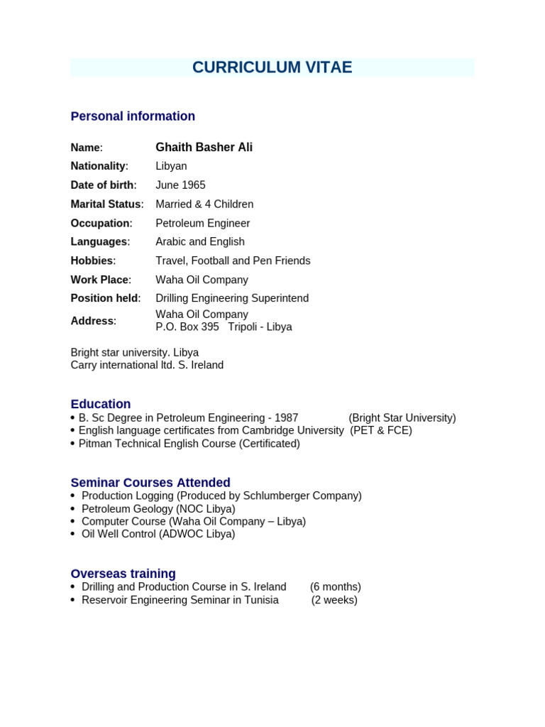 Petroleum Engineer CV: Ghaith Ali | PDF