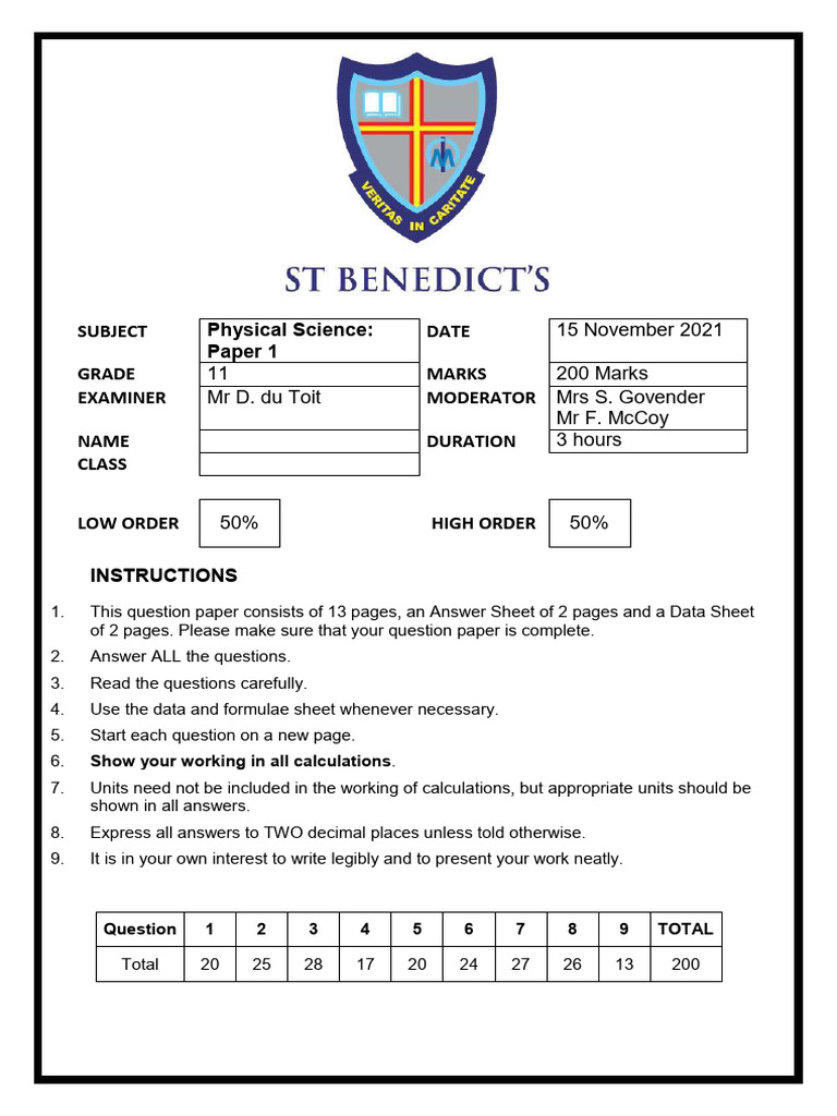 PS11 Physics November Exam 2021 QP | PDF | Emission Spectrum | Force