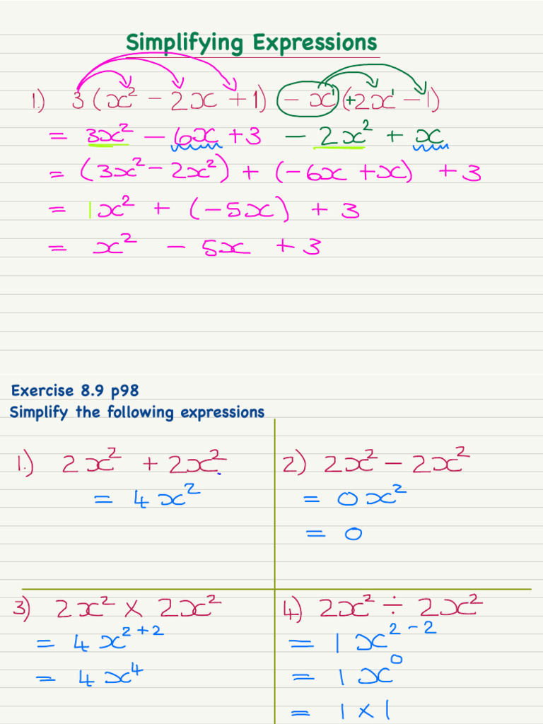 4) - Ex 8.9 Simplifying Expressions | PDF