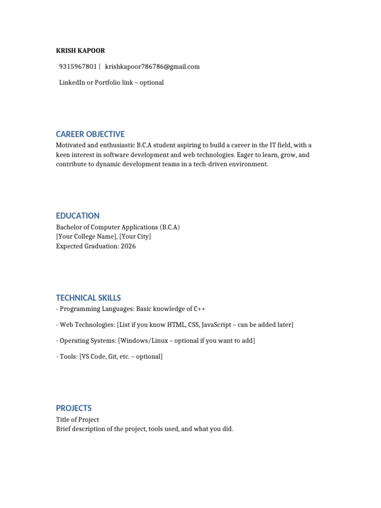 Krish Kapoor CV | PDF