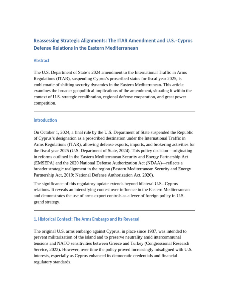 ITAR Cyprus Analysis Academic Format | PDF | Cyprus | Nato