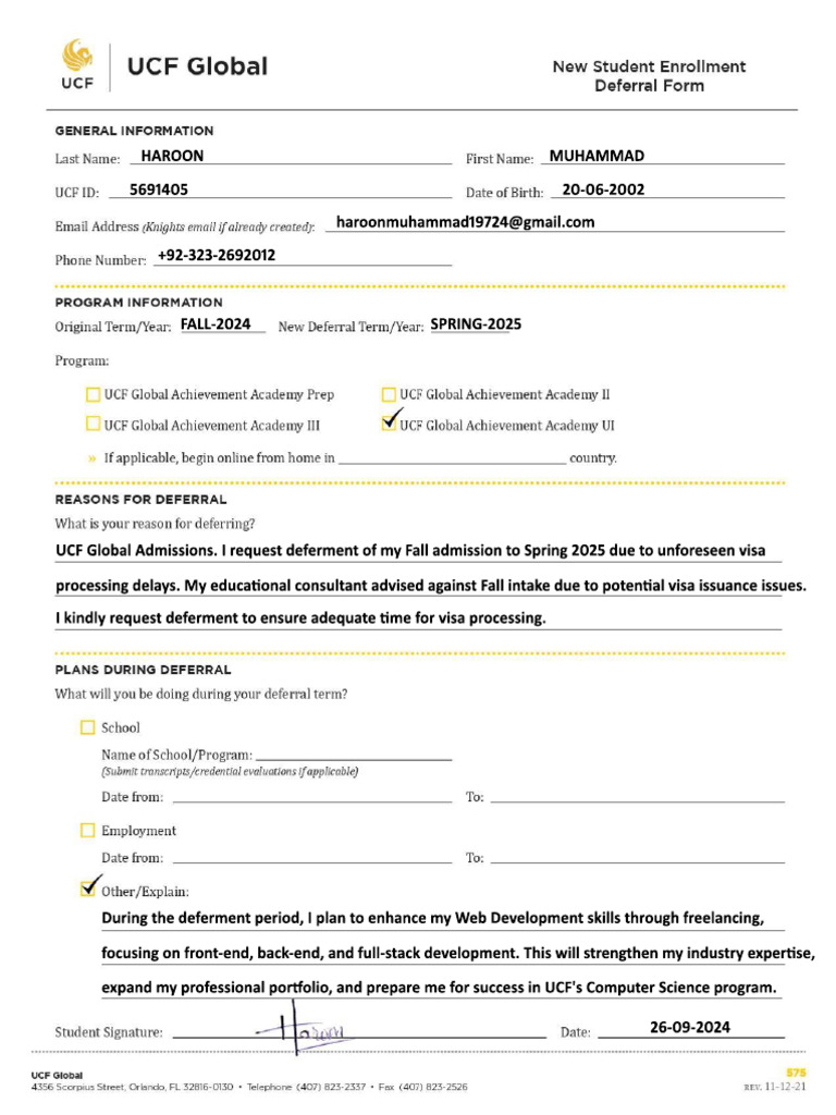 UGBL 575 - New Student Enrollment Deferral Form Compressed (1) | PDF