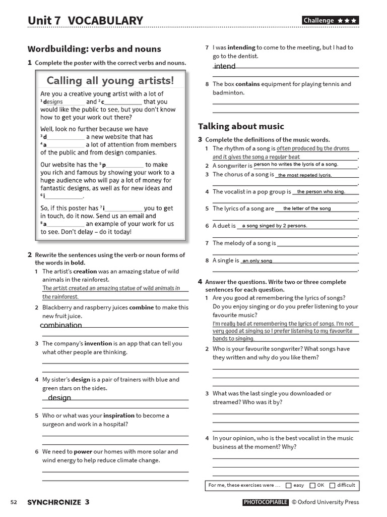 Music Vocabulary and Exercises Guide | PDF | Linguistics | Syntax