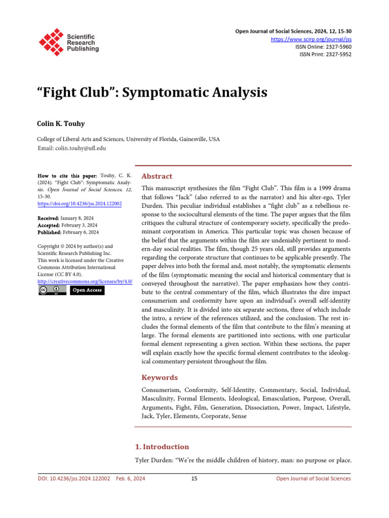 Fight Club Symptomatic Analysis | PDF | Consumerism | Self Concept