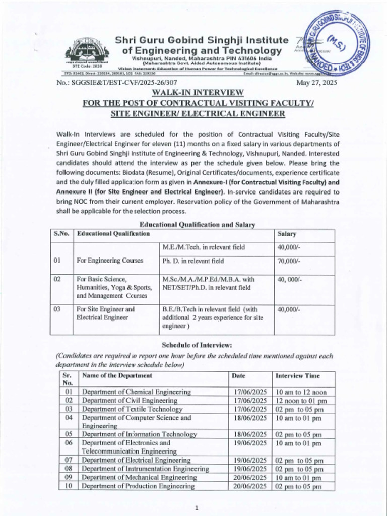 Sggs Nanded Advt | PDF