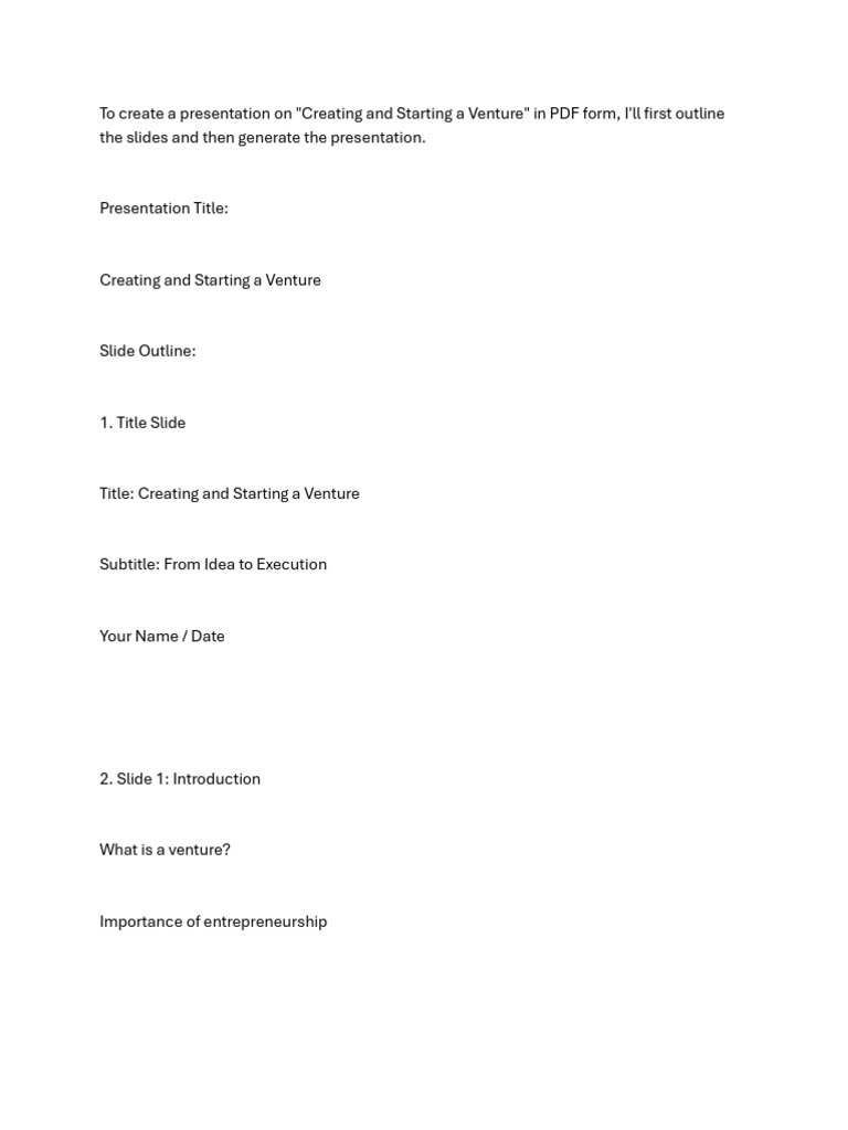 Creating and Starting a Venture Guide | PDF