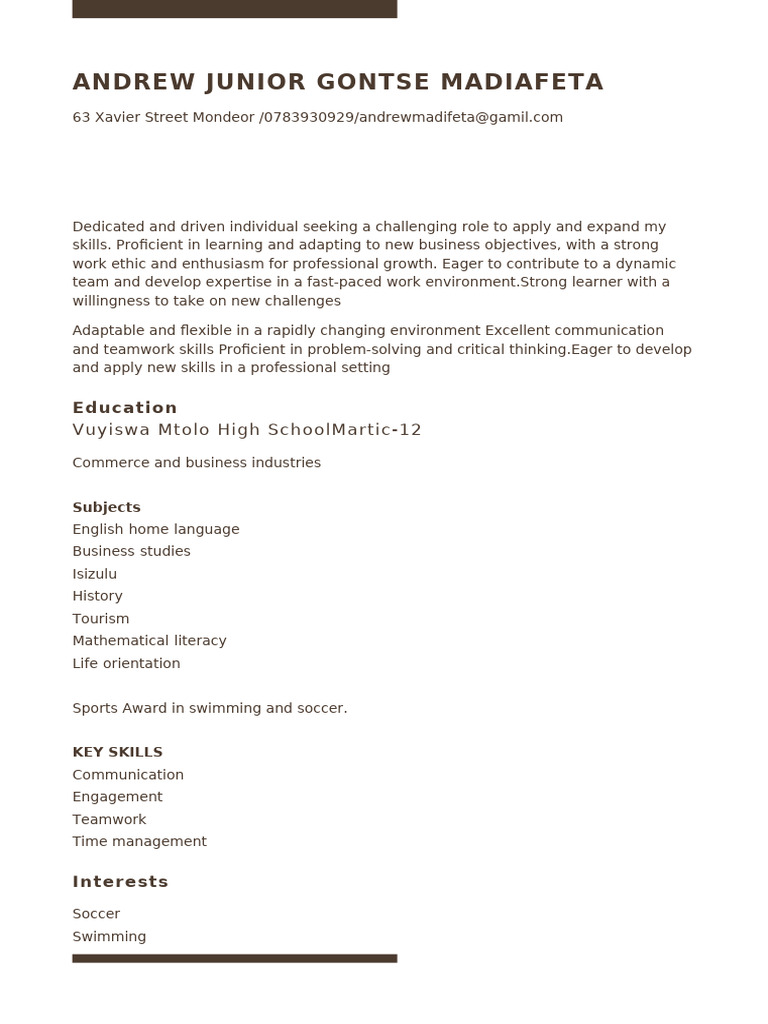 Andrew Junior Gontse Madiafeta: Skills Summary | PDF