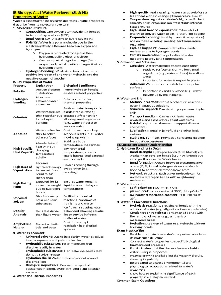 IB Biology Grade 12 Reviewer | PDF | Virus | Nucleic Acids