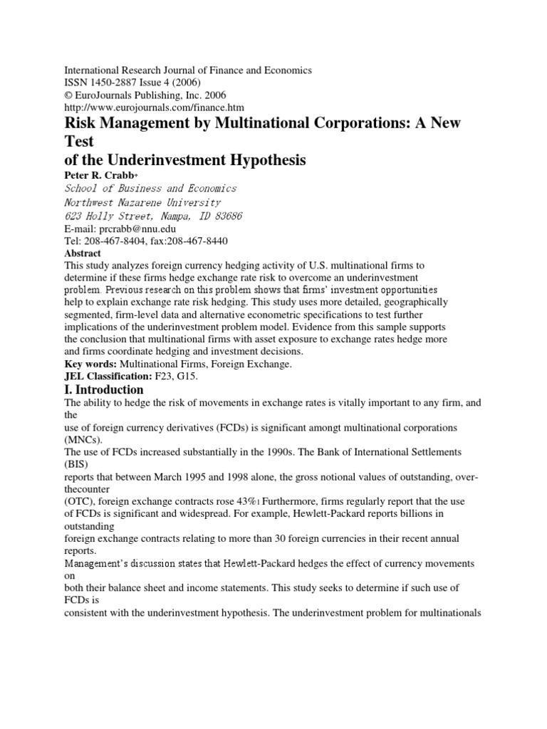 Risk Management by Multinational Corporations: A New Test of The ...