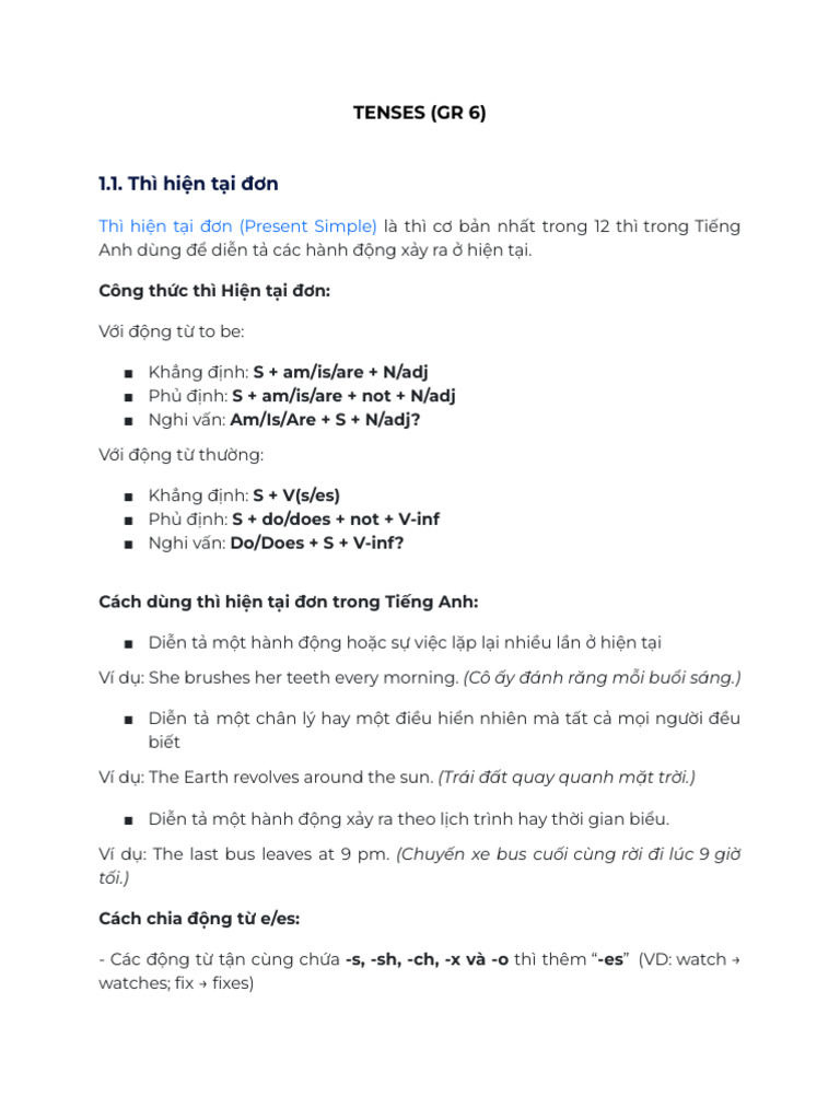Các thì anh 6 (1) | PDF