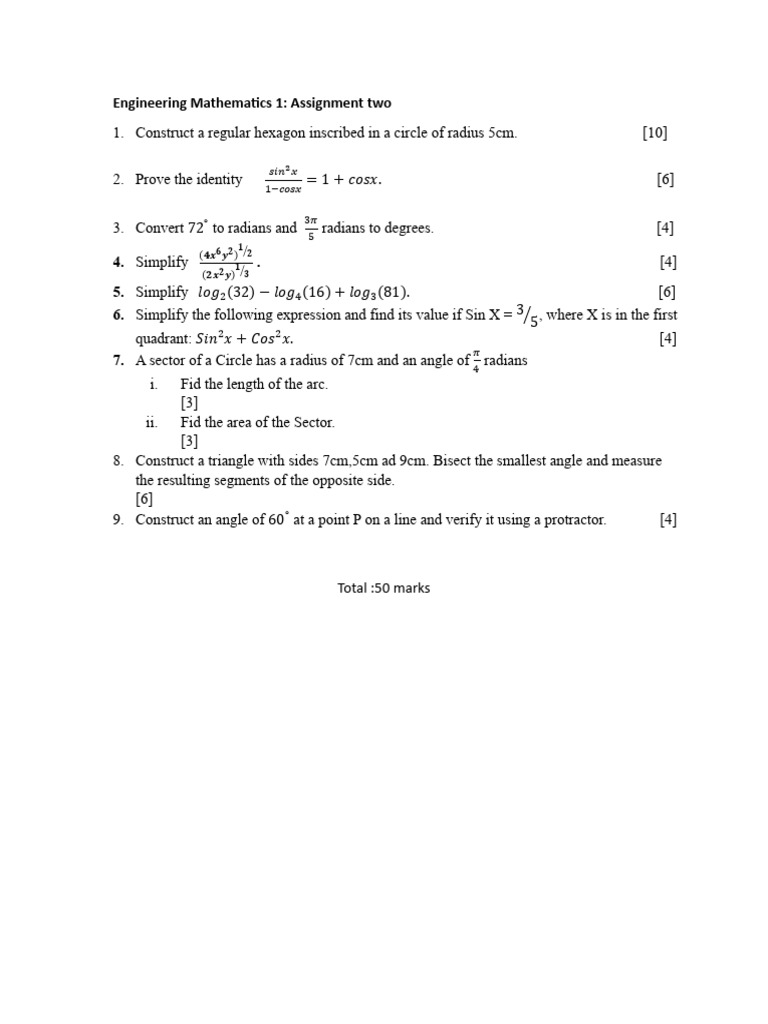 Engineering Mathematics 1 Assignment 2 | PDF