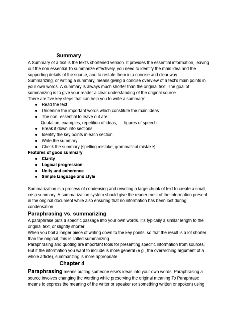 Summary CH 3 and CH 4 Paraphrasing | PDF | Information | Word