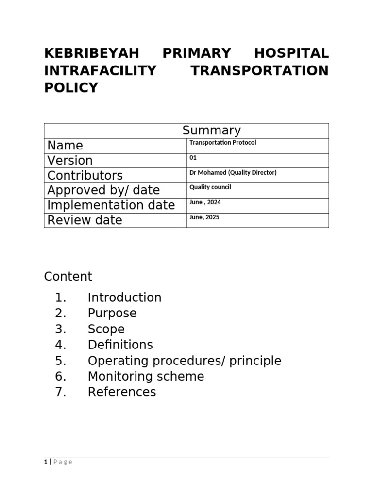 KPH Patient Transportation Policy | PDF | Hospital | Patient