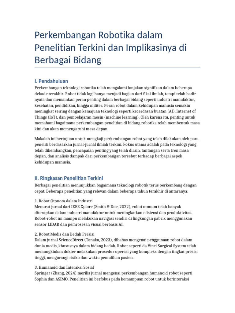 Makalah Perkembangan Robotika | PDF