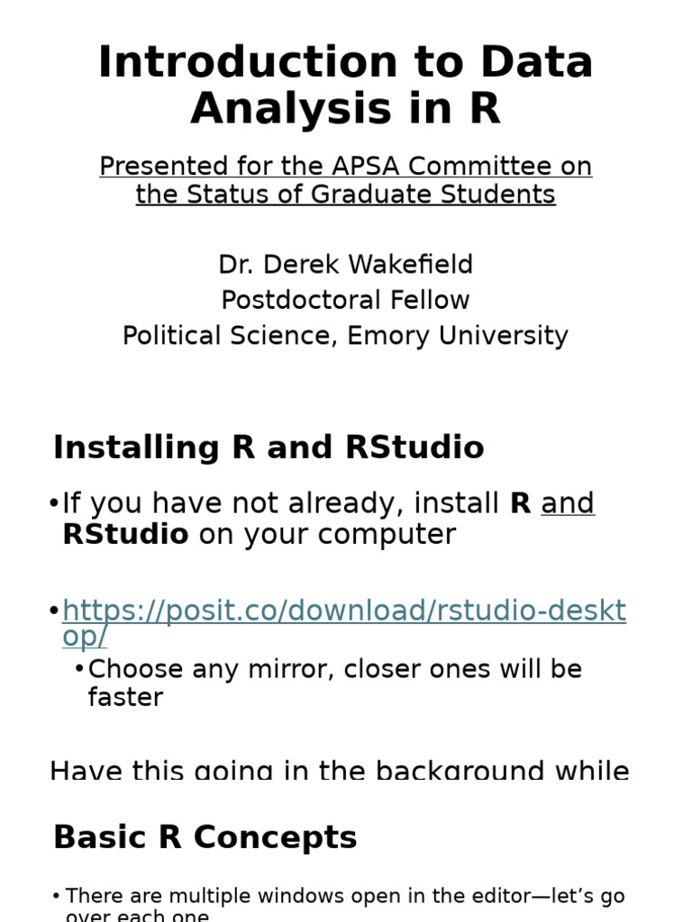Introduction To Data Analysis Using R 35 Min Lecture | PDF ...