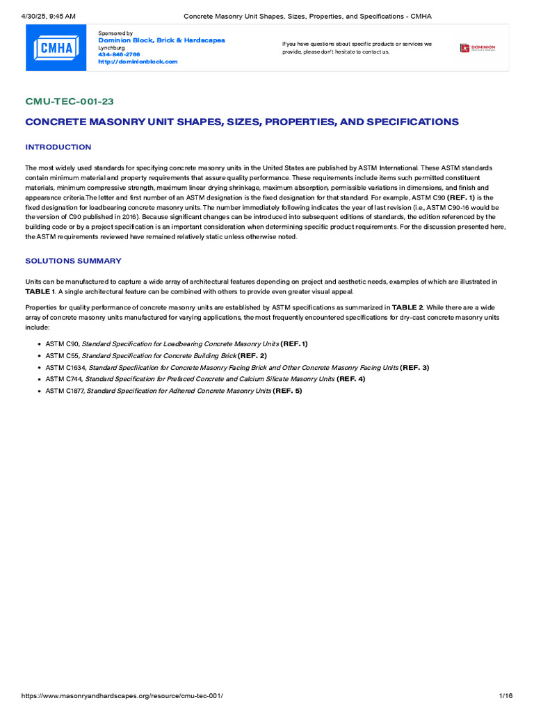 Concrete Masonry Unit (CMU) Shapes, Sizes, Properties, and ...