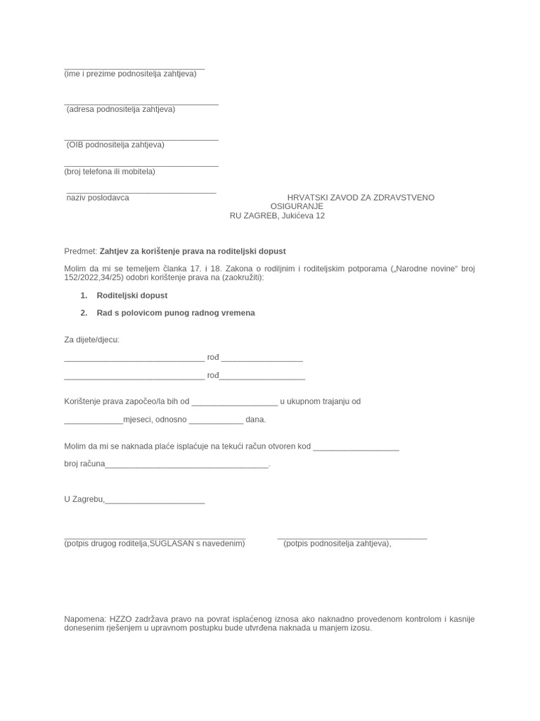 Roditeljski Dopust 2 | PDF