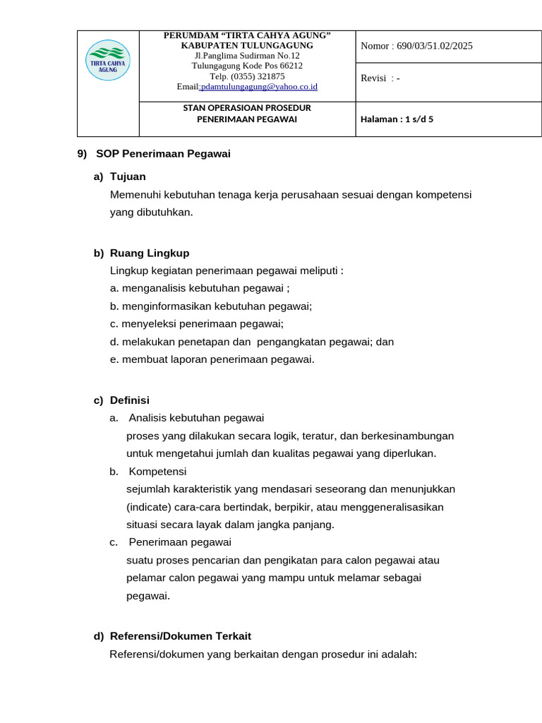 Contoh SOP Penerimaan Pegawai | PDF