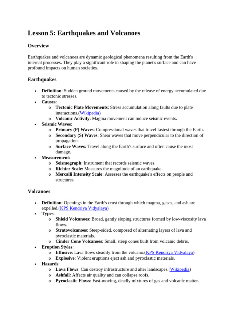 Lesson 5 Earthquakes and Volcanoes | PDF | Volcano | Earthquakes