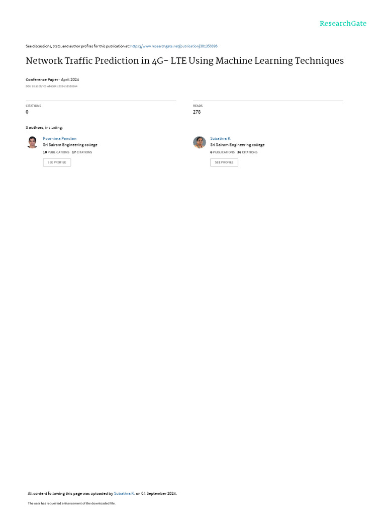 Network Traffic Prediction in 4G - LTE Using Machine Learning Techniques | PDF | Support Vector ...