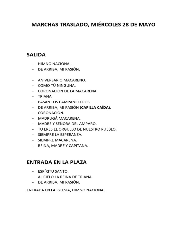 Marchas Traslado Cruz Arriba 2025 | PDF