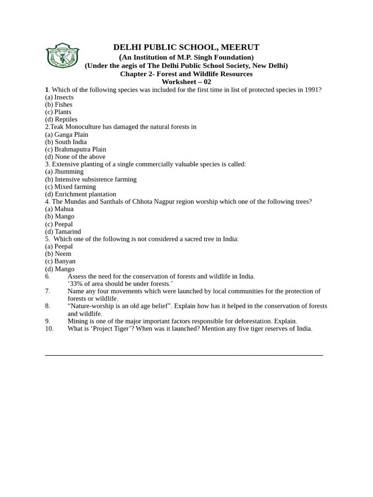 10th GEOG WS CH 2 and 3 | PDF | Trees | Natural Environment
